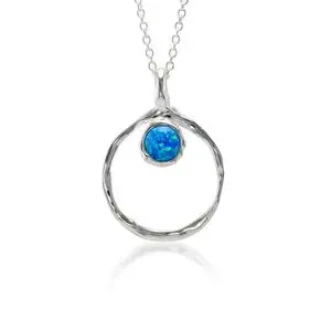 ISLA SILVER Blue / Silver Handmade Organic Circle Blue Fire Opal Pendant - Blue/silver