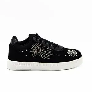 RETTROSE Embellished Satin Lace-up Tennis Shoes