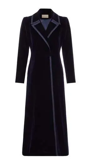 GUINEA Navy Velvet Dress Coat - Blue