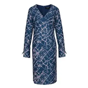 SMART AND JOY Graphic Print V-neck Knee-length Dress With Knotted Cuffs