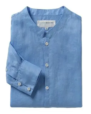 PINK HOUSE Linen Collarless Shirt Plain French - Blue
