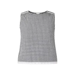 YUMI Gingham Cotton Top With Lace Trims - Black