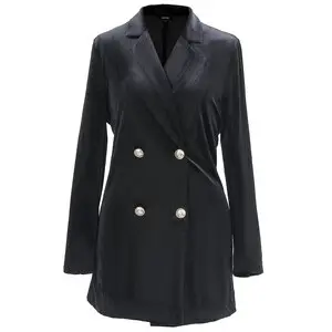 SMART AND JOY Double Buttoning Velvet Jacket - Black