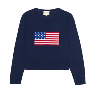ELLSWORTH + IVEY Autumn Crewneck Sweater Navy American Flag - Blue