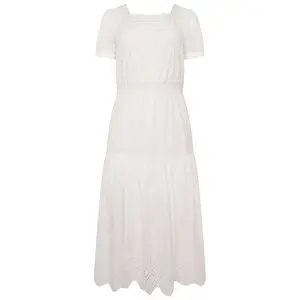 LATELIER LONDON Stella Cotton Broderie Midi Dress - White
