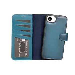 LEATHERE Iphone Onaltı E Leather Wallet Case Petrol Brooklyn - Blue