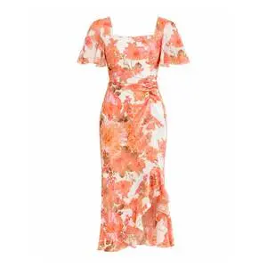 GIRL IN MIND Heidi Floral Print Ruched Midi Dress - White