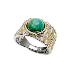 FARRA Turquoise Stone Platinum Plated Brass Adjustable Ring - Green
