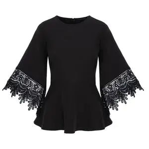 CONCEPT A TROIS Top With Flared Sleeves And Lace Details - Black