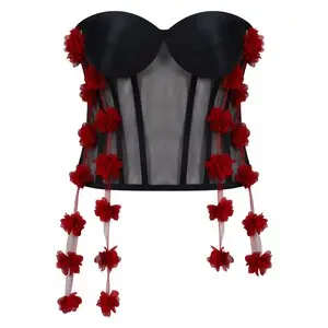 BELLE ET BON BON Black / Red New Fifi Dark Cherry Valentines Petal Corset - Black/red