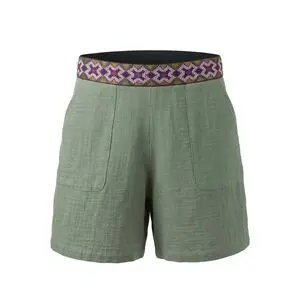 LALIPOP DESIGN Sage Muslin Textured Waistband Relaxed Shorts - Green
