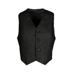 JANA COSHÈ Olive Open Back Linen Vest With Horn Buttons - Black