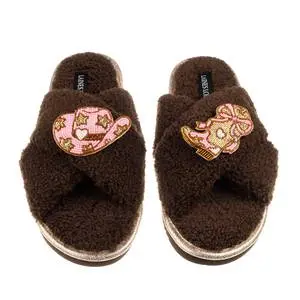 LAINES LONDON Embellished Boucle Slippers - Brown