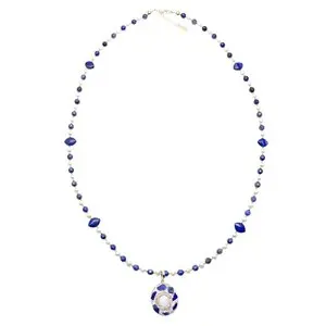 FARRA Freshwater Pearls With Lapis With Removable Pendnat Necklace - Blue/white