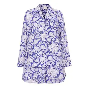 NOLOGO-CHIC Blue / White Hand Block Printed Cotton Pj Shorts Set China Blue - Blue/white