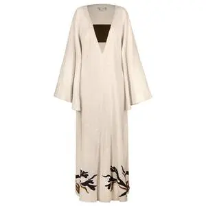 ALINA CERNATESCU Neutrals Sahara Maxi Oversized Embroidered Linen Holiday Resort Dress - Black