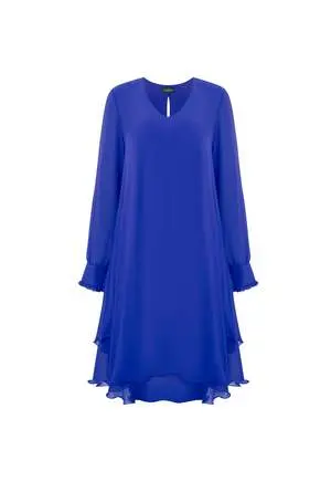 JAMES LAKELAND Long Sleeve Royal Wave Hem Dress - Blue