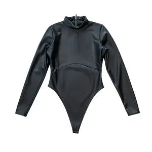 CIRCULAR PATH Vegan Leather Mock Neck - Black