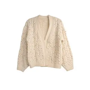 Saachi Pearl Embellished Open-front Cardigan - White
