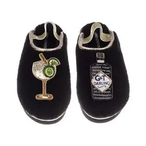 LAINES LONDON Embellished Flatform Slippers - Black/gold
