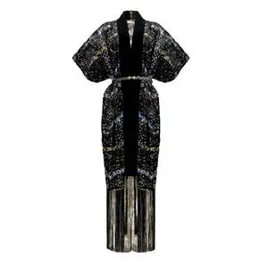 Chuks Collins Black / White / Blue Ajah Collection-kimono-inspired Oversized Batik Maxi Dress In Black - Black/white/blue