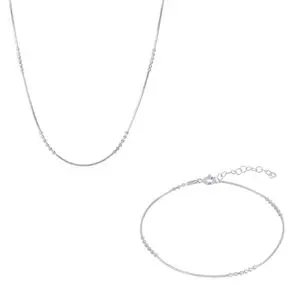 SPERO LONDON Sterling Bracelet & Necklace Set Small Beaded - Silver