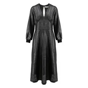 LARISA DRAGNA Linen Midi Dress With Metallic Sheen - Black