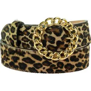 PEACHY BELTS LTD Leopard Print Cowhide Belt With Detachable Gold Chain Buckle - Brown