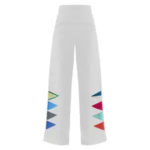 MY PAIR OF JEANS High Waisted Wide Leg Palazzo Jeans With Embroidered Flags - White