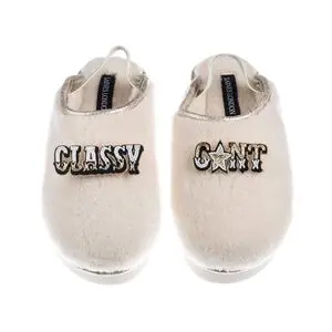 LAINES LONDON Neutrals / Flatform Cloud Closed Toe Slippers With Classy Cunt Brooches Cream - White