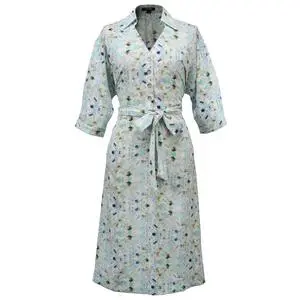 SMART AND JOY V Neckline Floral Print Shirt-dress -light - Blue