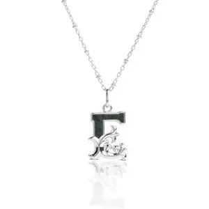KASUN LONDON Solid E Initial Necklace With Green Marble - Silver