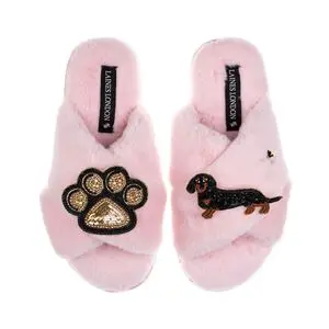 LAINES LONDON Embellished Faux Fur Slippers - Pink