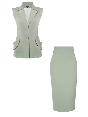 TIA DORRAINE Tailored Fit Suiting Vest & Skirt Suit Light - Green