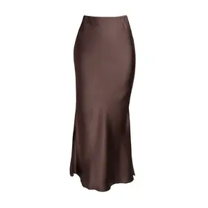 SASHA LA MER Midi Slip Skirt With Side Slit - Brown