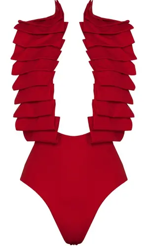 ANTONINIAS Dahlia Plunge One-piece Swimsuit - Red