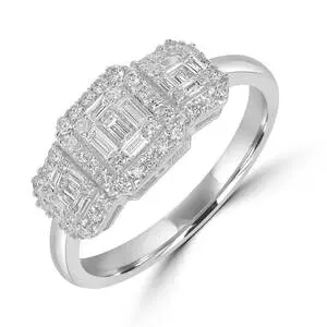 ARTISAN Three-row Baguette And Round Diamond Halo Ring In 18k Gold - White