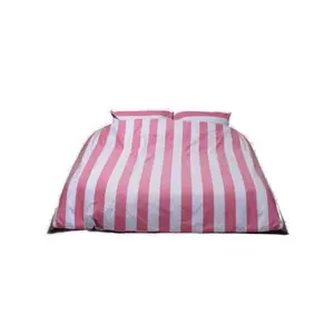 MARSHMELLOW FABRICS Duvet Cover Set- 200 Threads Percale- Light & Bordeaux Stripes - Blue