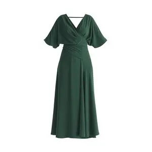 PAISIE Flared Sleeve Maxi Wrap Dress