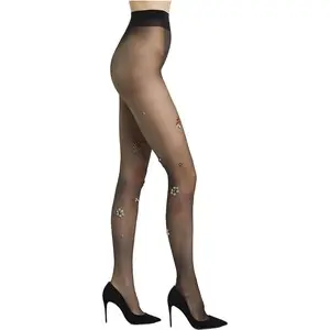 HIGH HEEL JUNGLE BY KATHRYN EISMAN Arcadia Crystal Floral Tights - Black