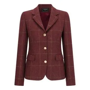 TRIONA Purple / Red Wine & Gold Windowpane Orla Double Vent Tweed Jacket - Purple/red