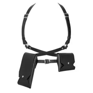 BADASS & GODDESS LEATHER Black / Silver Set Of Real Leather Harness Artemis With Two Pouches Black With Silver Buckles - Black/silver