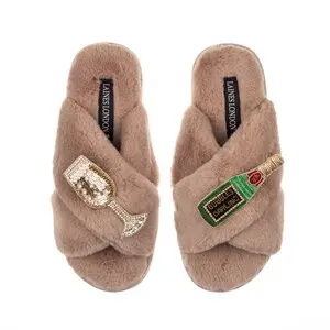 LAINES LONDON Embellished Faux Fur Slippers - Brown