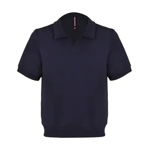 DAVID WEJ Enzo Cotton V-neck Polo Navy - Blue