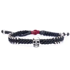 HARBOUR UK Skull Connection Silver Rope Bracelet Black & Red - Black/gray/red