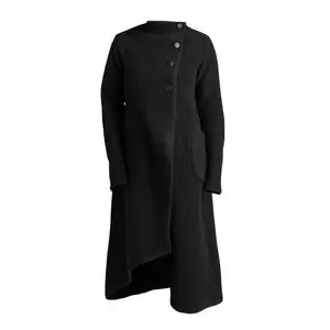 NIKKA PLACE Wool Asymmetrical Wrap Cardigan Coat With Buttons And Pockets - Black