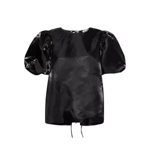 AMY LYNN Aurelia Puffball High Shine Satin Tie Top - Black