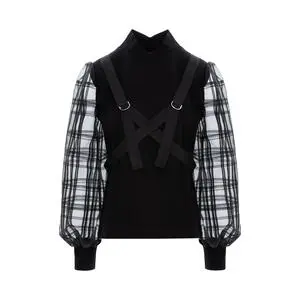 LARISA DRAGNA Blouse With Sheer Sleeves And Harness Detail - Black