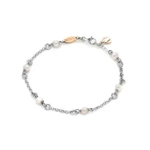 UNALOE Sterling Five Natural Pearl Chain Bracelet – Adjustable Elegant Jewelry - Silver