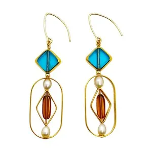 ARACHELI STUDIO Diamond Shape X Pearl Geometric Earrings - Blue